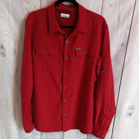 Columbia | Shirts | Columbia Red Omnishade Omniwick Upf 5 Buttonup ...